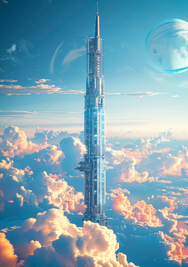 A Space Elevator Transporting Tourists from Earth into Orbit, Towering ...