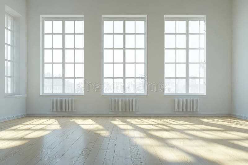 An Empty Room with Beautiful Hardwood Floors and a Large Window Stock ...