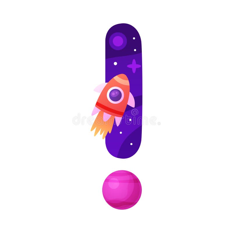 Space Exclamation Mark As Punctuation Sign with Rocket and Starry Sky ...