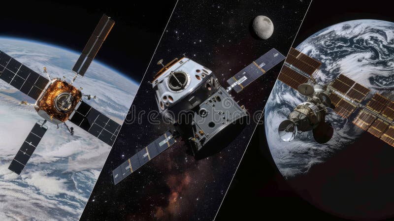 Space Exploration Collage Spacecraft, Earth, and Moon. Space Travel and ...