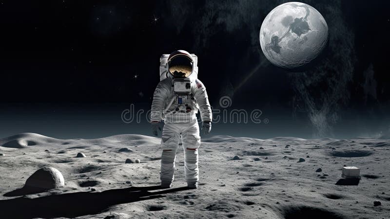 Space Exploration Concept, Man in Spacesuit Walking on the Moon with ...