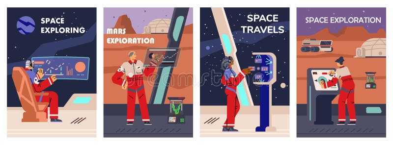 Space Exploration with Futuristic Equipment in Flat Vector Illustration ...