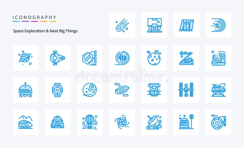 25 Space Exploration and Next Big Things Blue Icon Pack Stock Vector ...