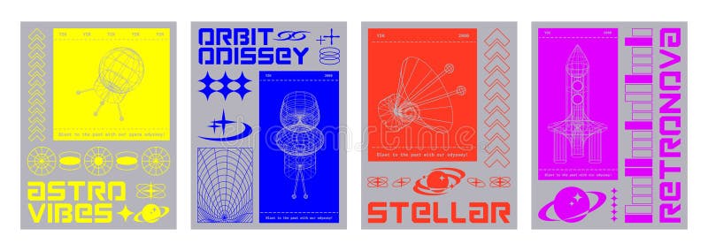 Space Exploration Poster Design Template in Y2k Stock Vector ...