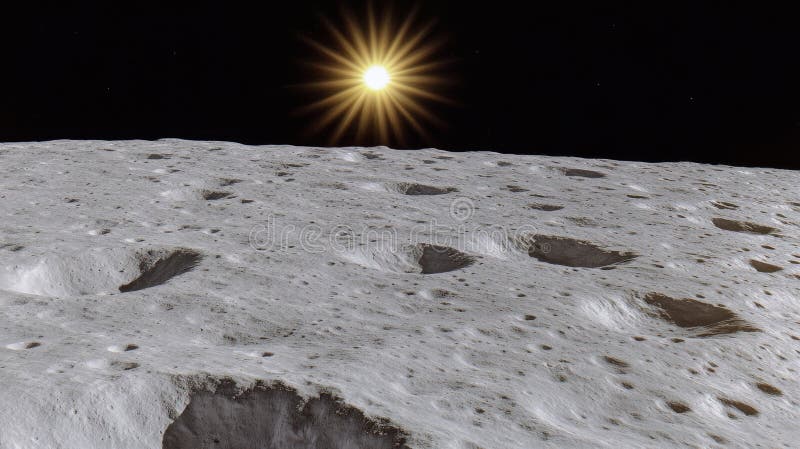 Space Exploration Reveals a Cratered Lunar Surface Landscape at Sunrise ...
