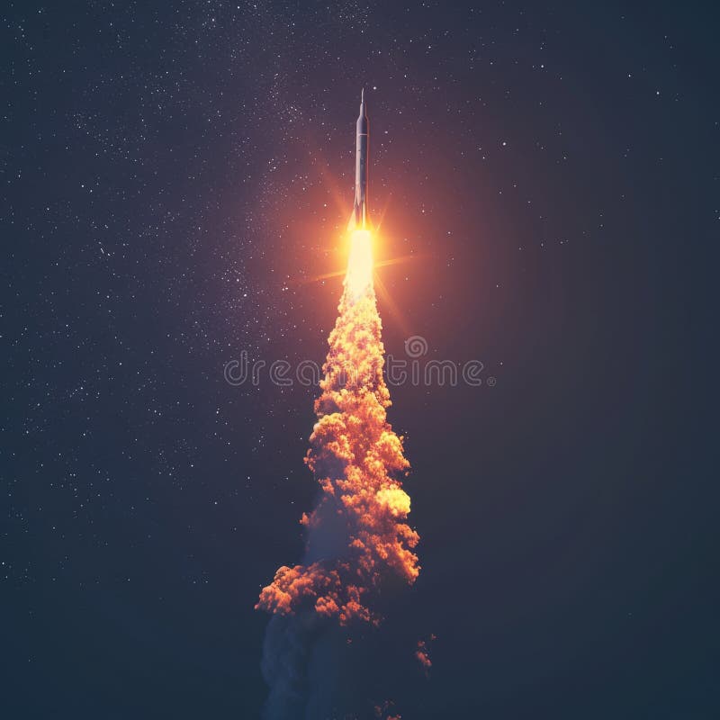 Space Exploration Rocket Launch with Bright Fire and Smoke Plume ...