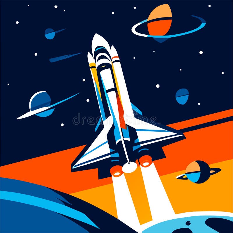Space Exploration. Spaceship in the Outer Space. Vector Illustration ...