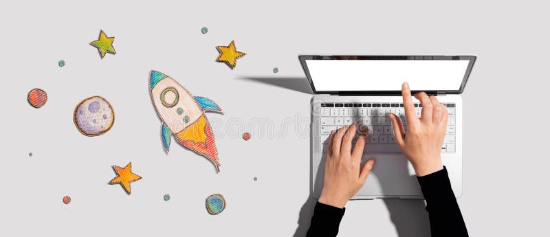 Space Exploration Theme with Rocket and Laptop Stock Image - Image of ...