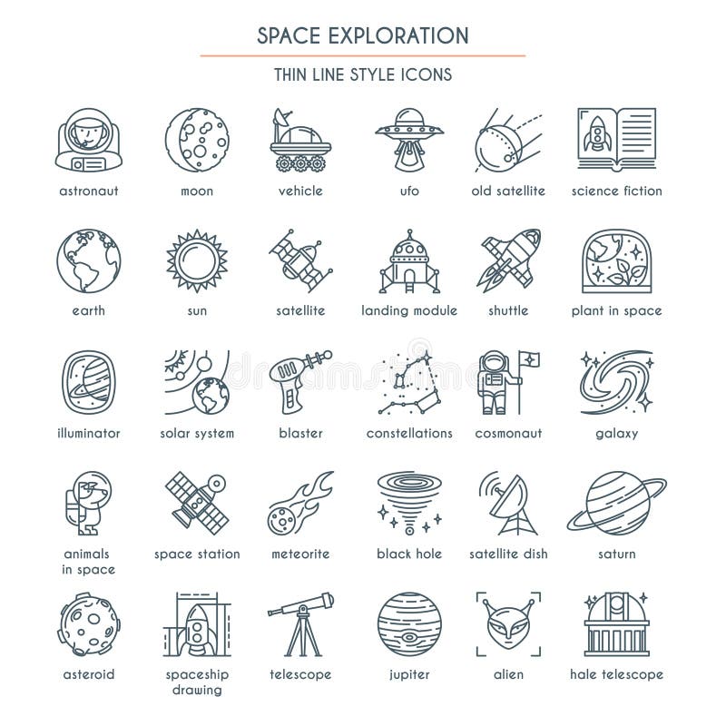 Space Exploration Icon Set stock vector. Illustration of planet - 86116835