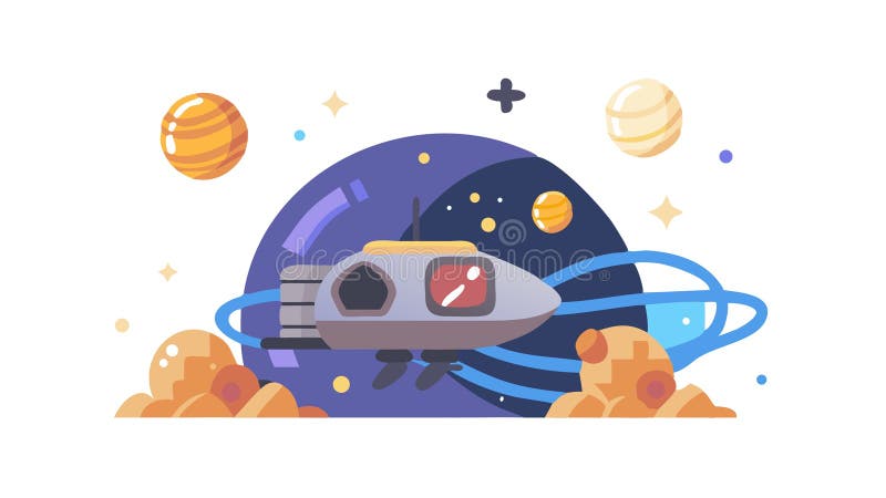 Space Exploration Vehicle Orbiting Distant Planet, Vector Design ...