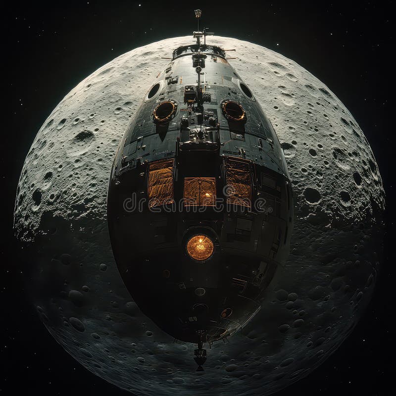 Space Exploration Vessel Approaching Majestic Moon Surface Stock Photo ...