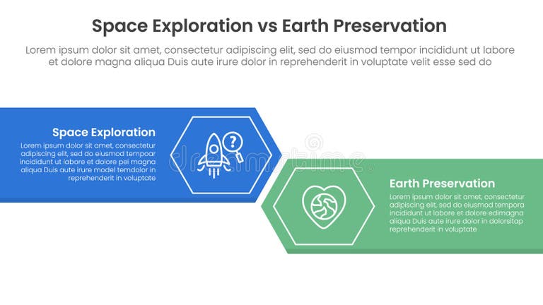 Space Exploration Vs Earth Preservation Comparison Concept for Infographic Template Banner with ...