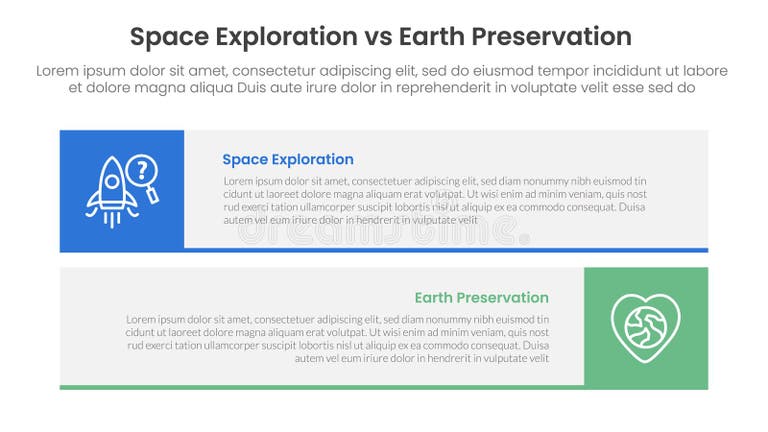 Space Exploration Vs Earth Preservation Comparison Concept for Infographic Template Banner with ...