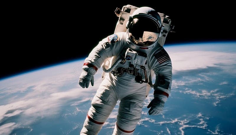 Space Explorer in Futuristic Suit Standing on Planet, Ready for ...