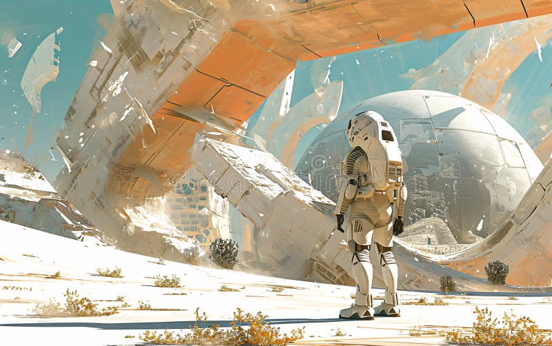 Space Explorer in Futuristic Wasteland Stock Image - Image of remnants ...