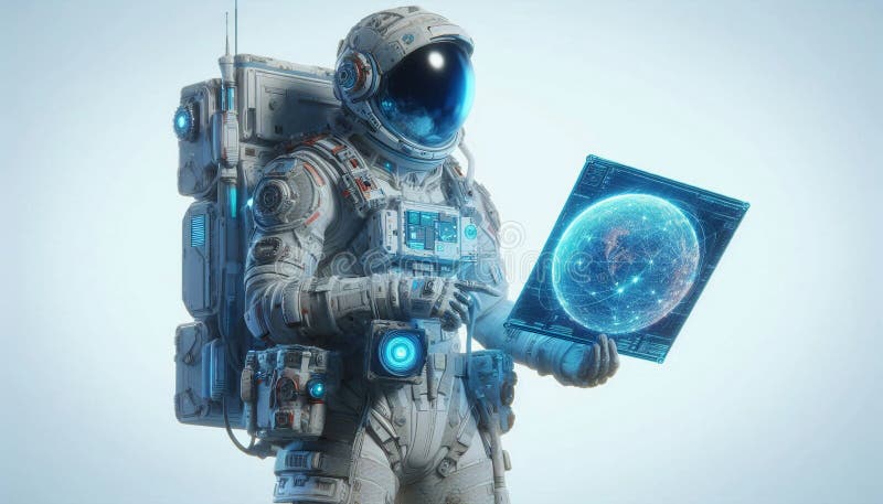 Space Explorer with Holographic Map, High-Tech Spacesuit Stock ...