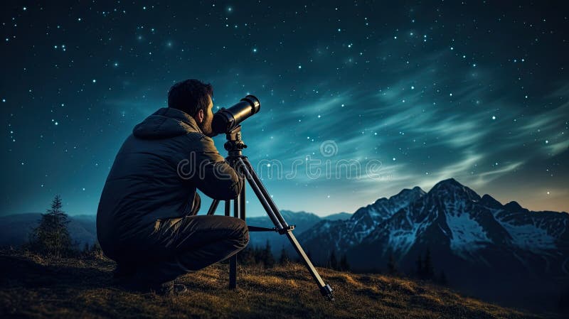 Space Explorer Looking through Telescope Stock Image - Image of ...