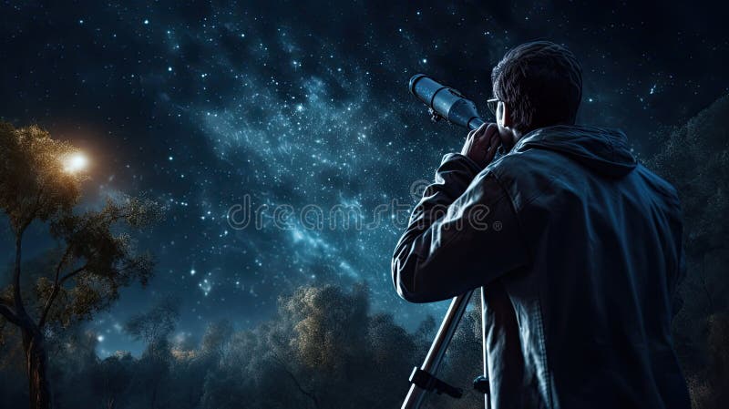 Space Explorer Looking through Telescope Stock Photo - Image of optics ...