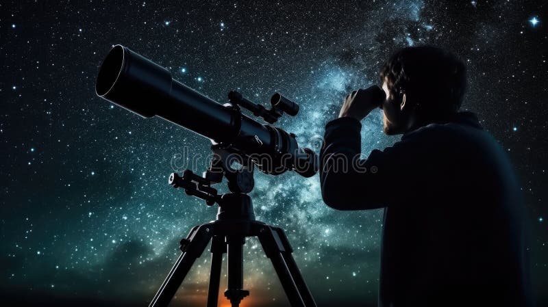 Space Explorer Looking through Telescope Stock Photo - Image of ...