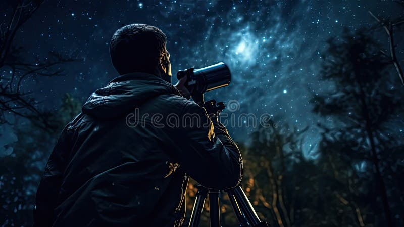 Space Explorer Looking through Telescope Stock Photo - Image of ...