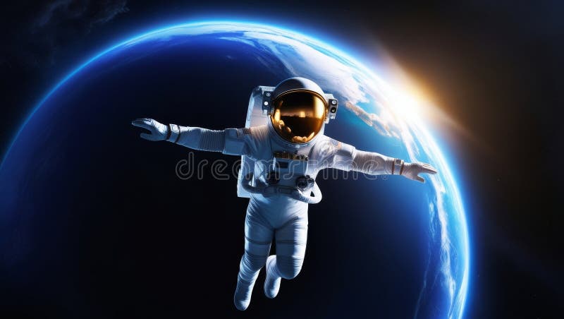Space Explorer Orbiting Earth in Outer Space Stock Illustration ...