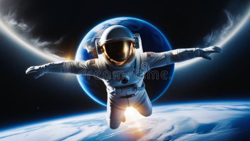 Space Explorer Orbiting Earth in Outer Space Stock Illustration ...