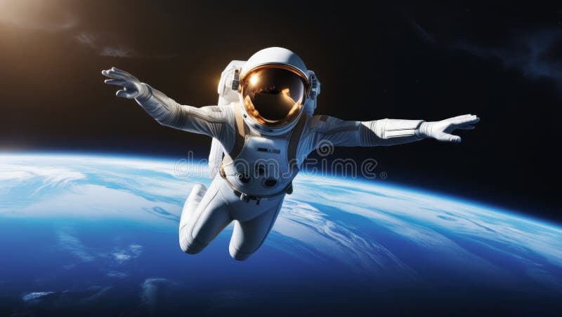 Space Explorer Orbiting Earth in Outer Space Stock Illustration ...