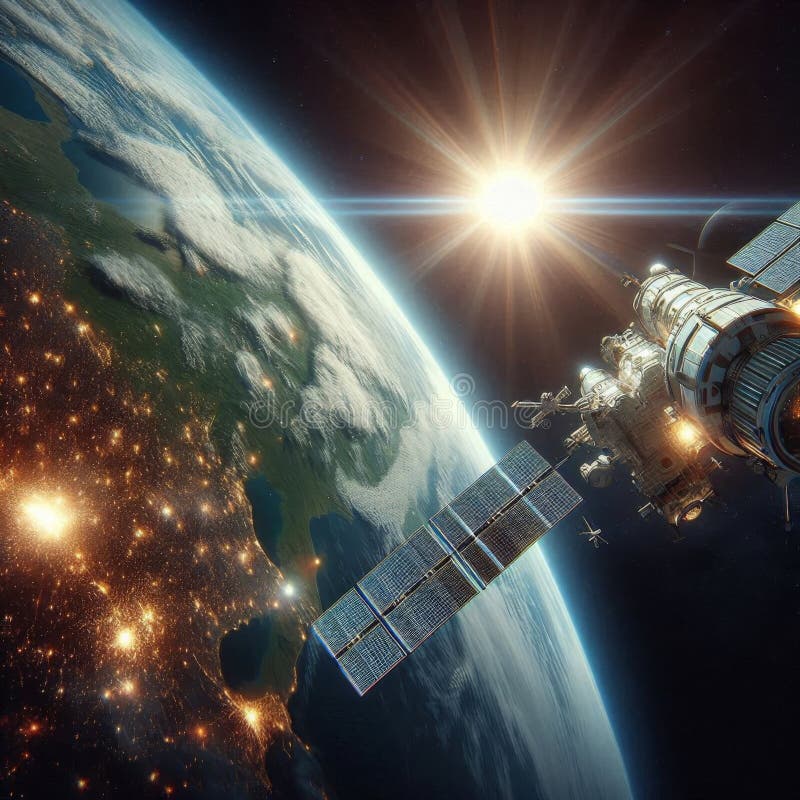 Space Explorer Orbiting Earth in Outer Space Stock Illustration ...