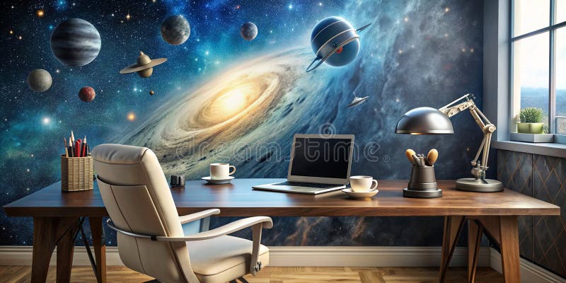 Space Explorer S Study Desk Theme Generative by AI Stock Image - Image ...