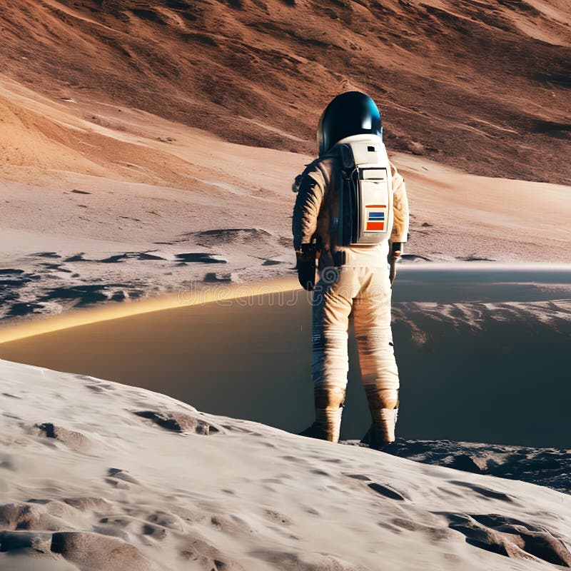 A Space Explorer Standing on the Surface of an Alien Planet, Gazing at ...