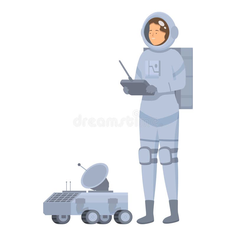 Space Explorer in a White Spacesuit is Controlling a Rover with a ...