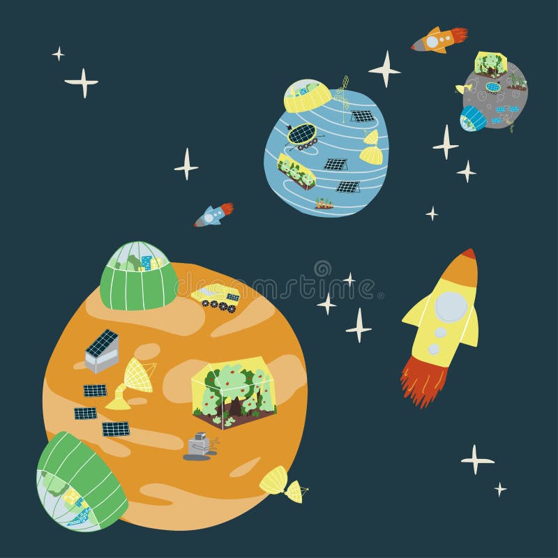 Space Exploring and Colonization Planets. Stock Vector - Illustration ...