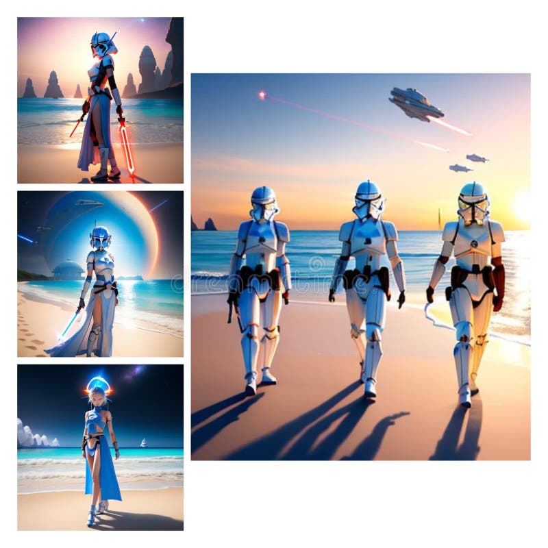 Space Fantasy Collage Astronauts Walk the Planet, Illustration Stock ...