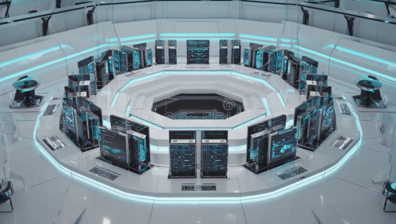 Futuristic Technology Control Center with Multiple Screens and a ...