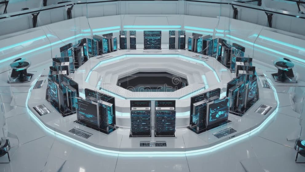 Futuristic Technology Control Center with Multiple Screens and a ...