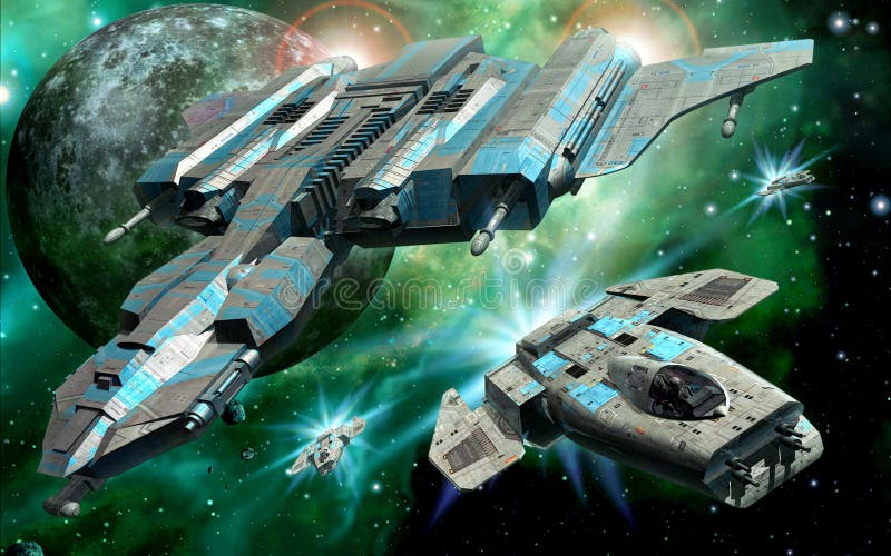 Space Fighter and Alien Moon Stock Illustration - Illustration of ...