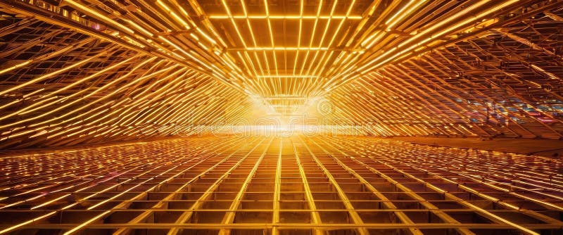 Space Filled an Abstract Geometric Grid Neon Yellow Lights, Creating ...