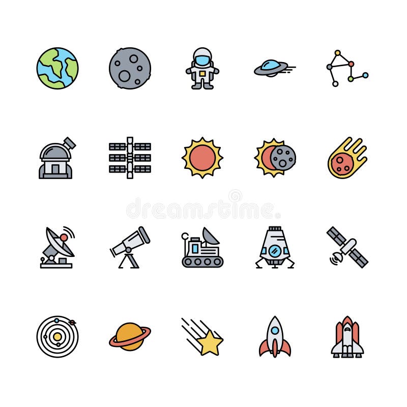 Space Filled Outline Icon Set Template Stock Vector - Illustration of ...