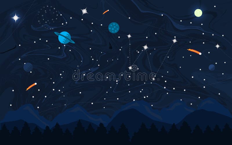 Space Flat Background with Planets and Stars Stock Vector ...