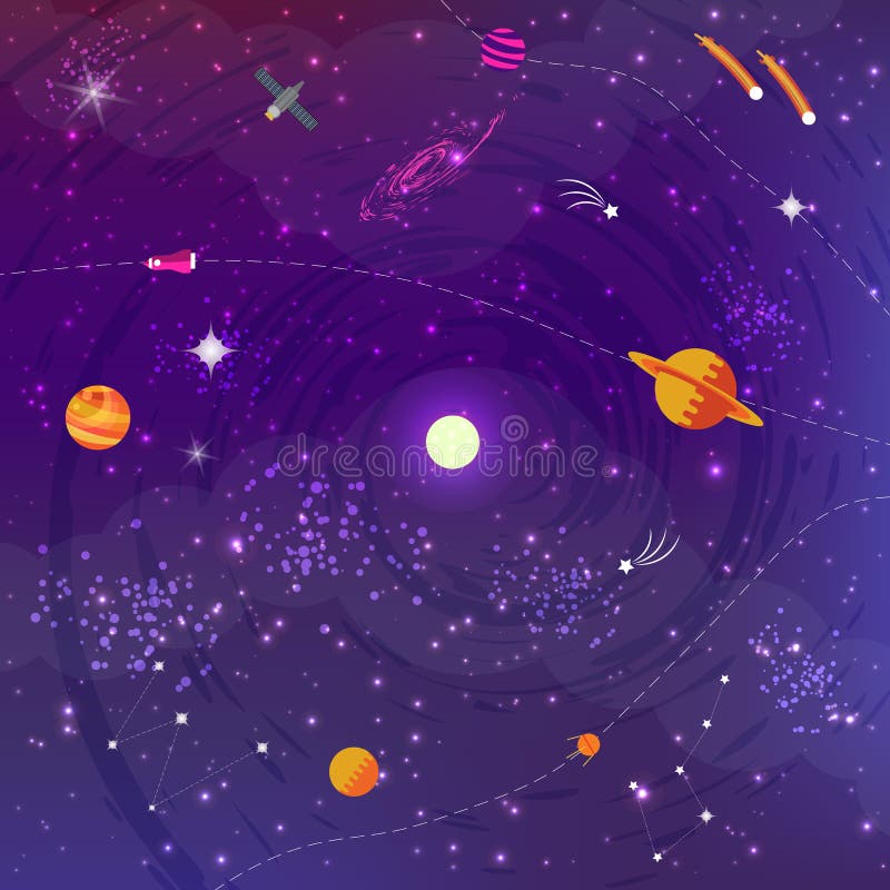 Space Flat Background with Planets and Stars Stock Vector ...