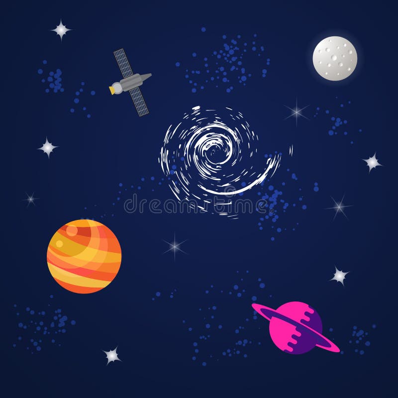Space Flat Background with Planets and Stars Stock Vector ...