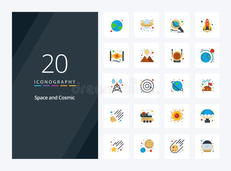 20 Space Flat Color Icon for Presentation. Vector Icons Illustration ...