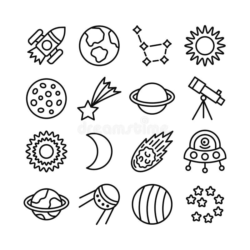 Space Flat Line Icon Set. Editable Strokes. Vector Stock Vector ...
