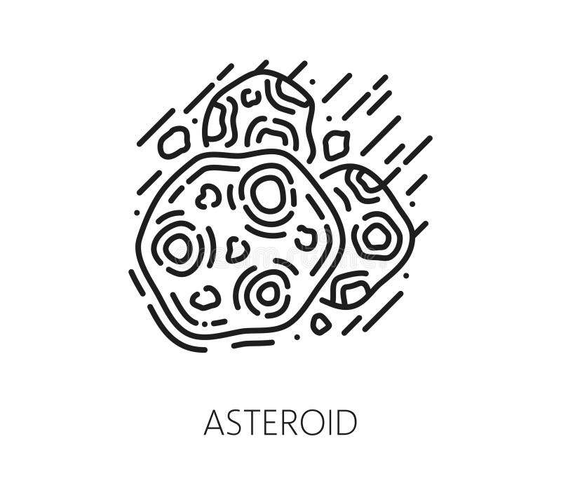 Space Flying Asteroids and Galaxy Line Icon Stock Illustration ...