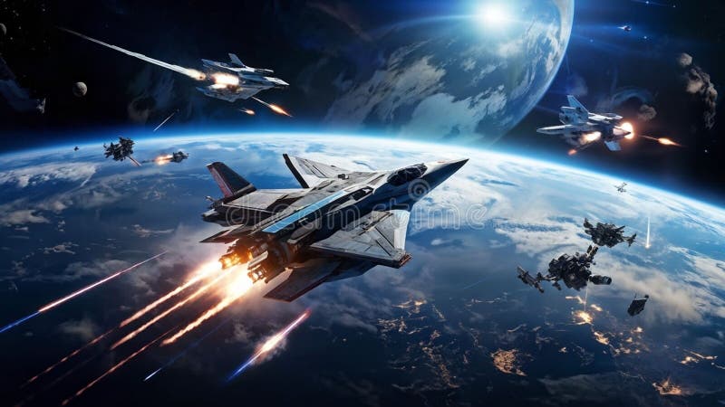 Space Force Engaged in a Space Battle Stock Illustration - Illustration ...