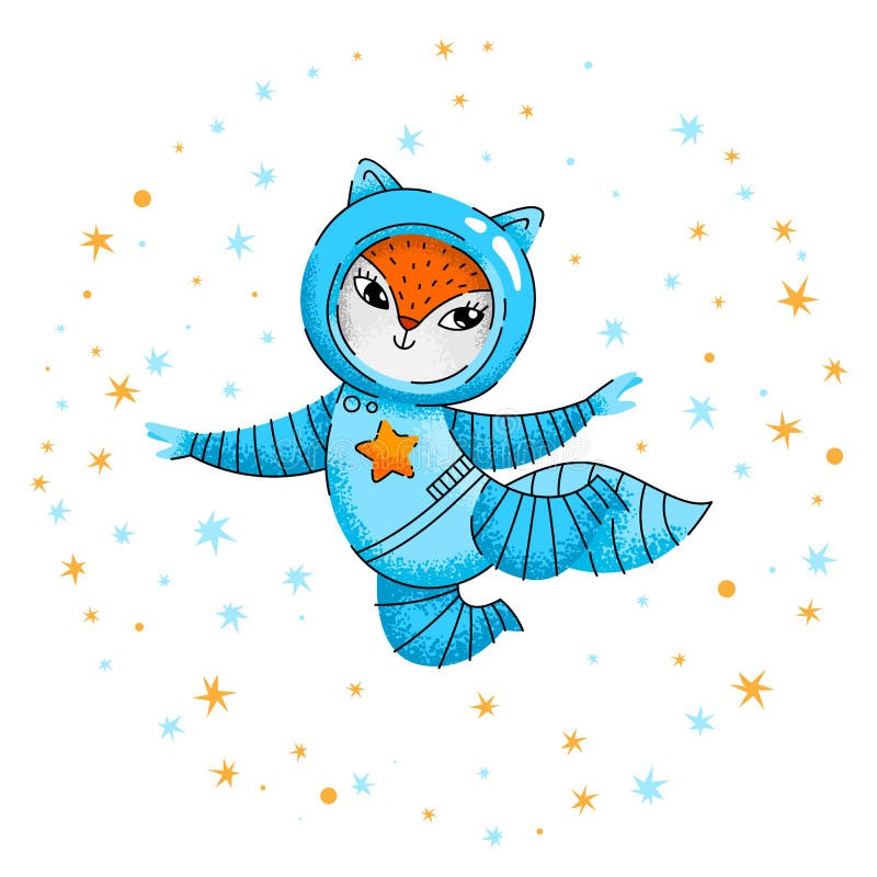 Illustration With Cute Fox Cartoon Astronaut In Space Stock ...