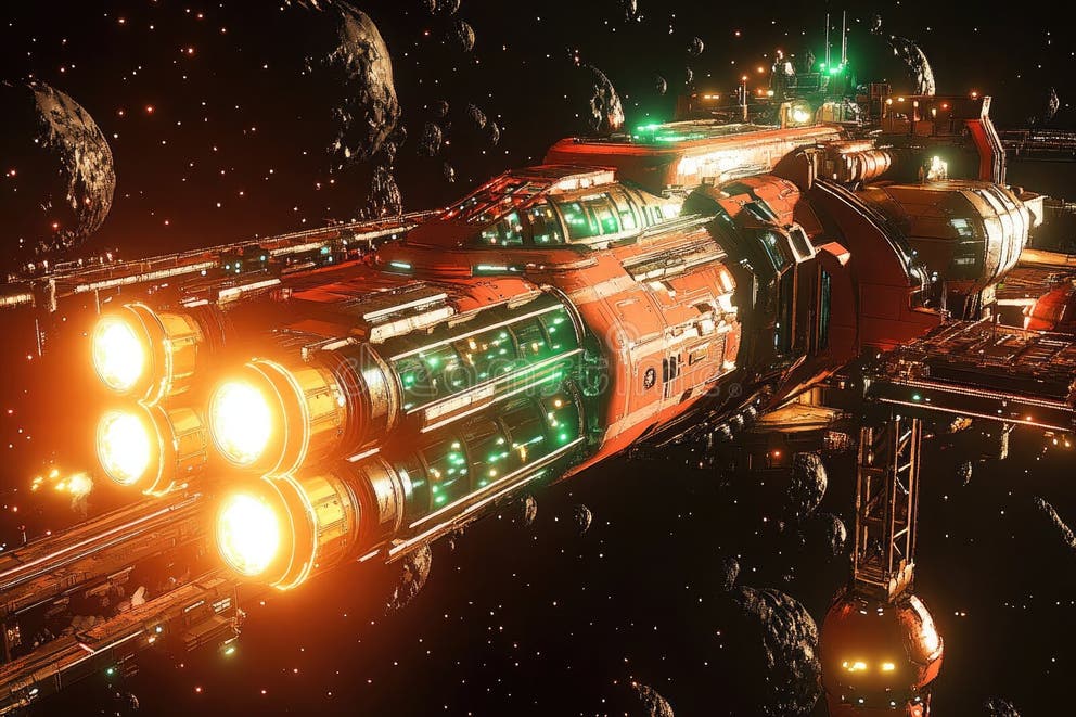 A Space Freighter Unloading Glowing Cargo Pods at a Bustling Orbital ...