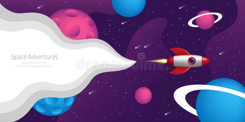 Space Galaxy Cartoon Poster Background with Rocket Stock Vector ...
