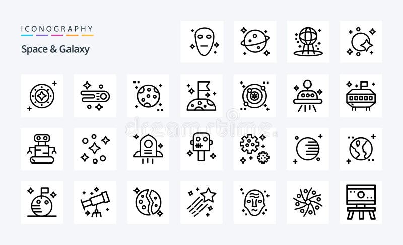 25 Space and Galaxy Line Icon Pack Stock Vector - Illustration of slow ...