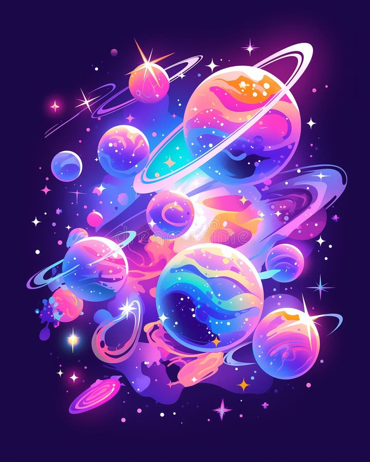 Space Rocket in Neon Colors Galaxy Illustration Stock Illustration ...